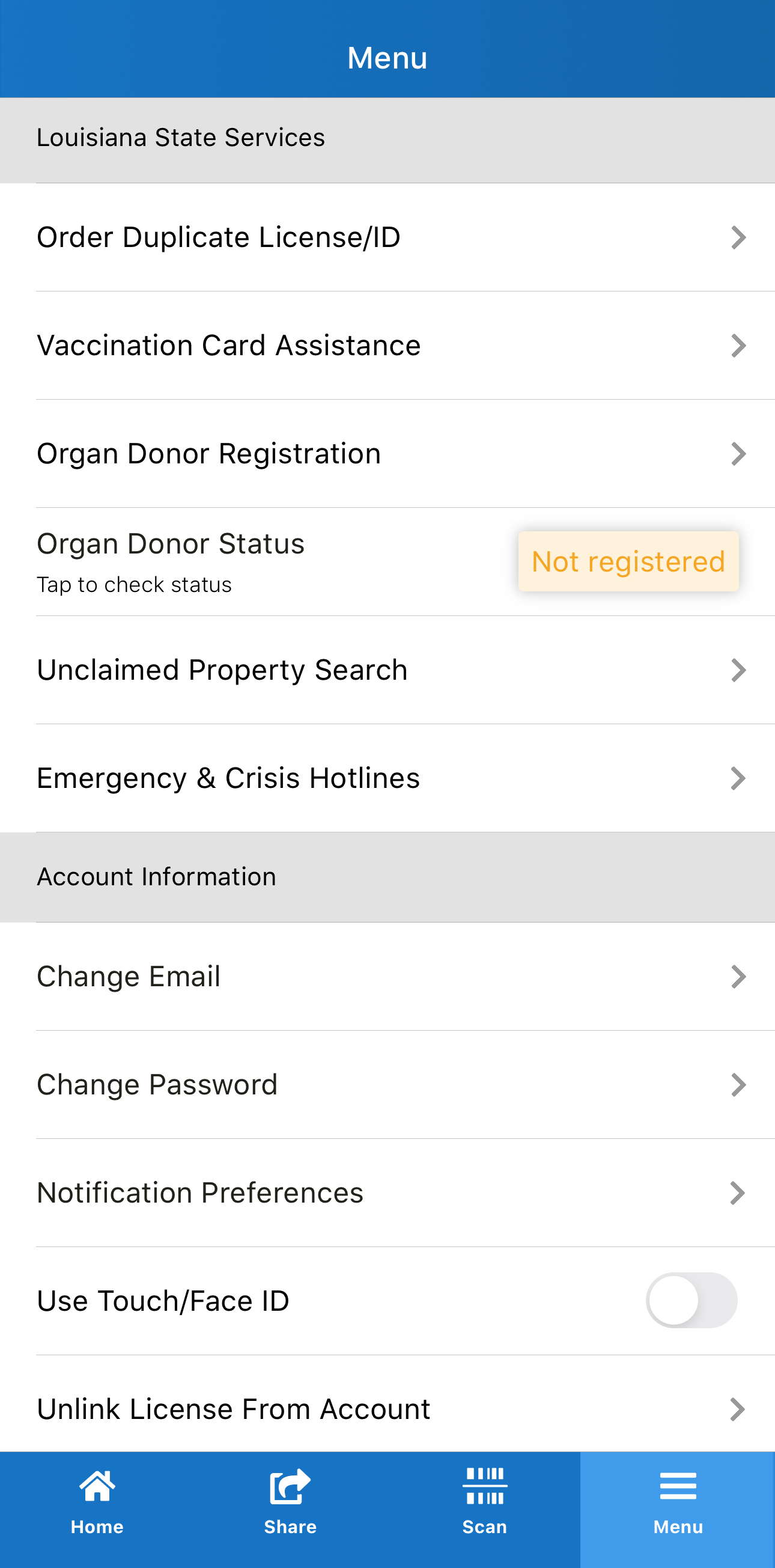 Organ Donor Registration or Unregister – LA Wallet