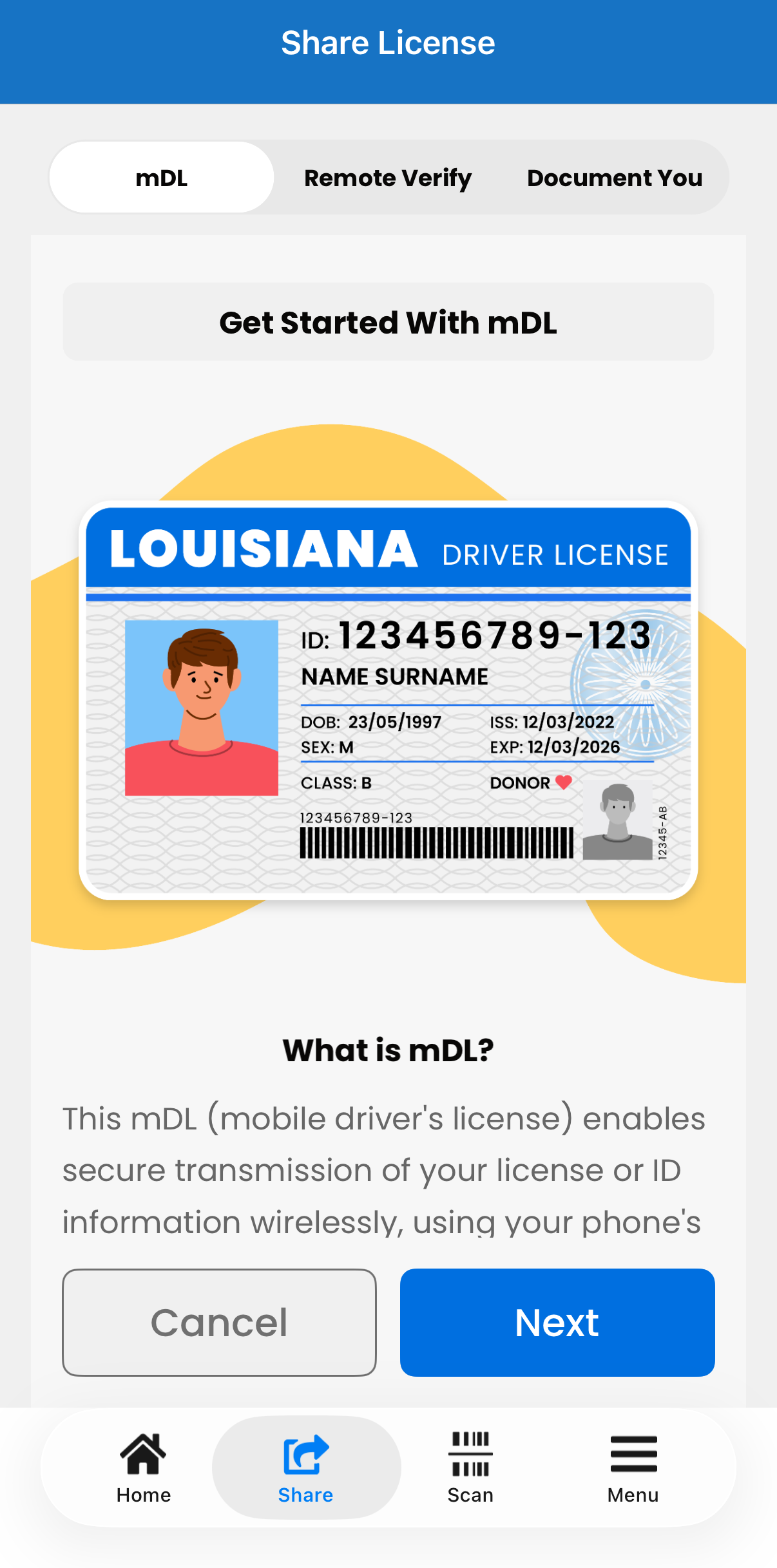 Using mDL in the Share Tab – LA Wallet
