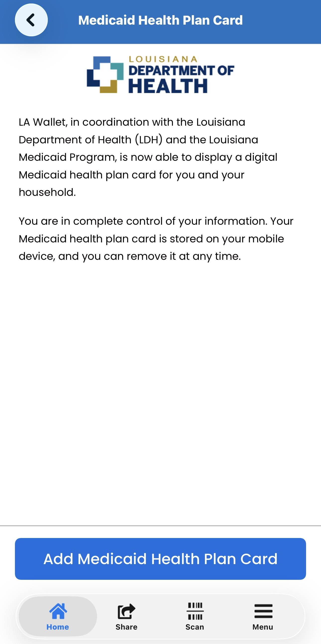 Self - Add Medicaid Health Plan Card – LA Wallet